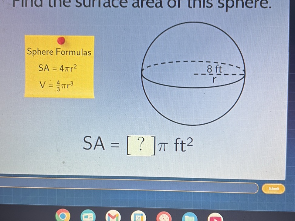 Find the surface area of this sphere. | StudyX