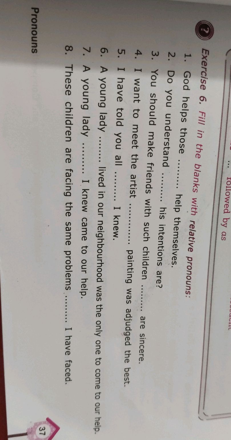 Exercise 6. Fill in the blanks with relative | StudyX