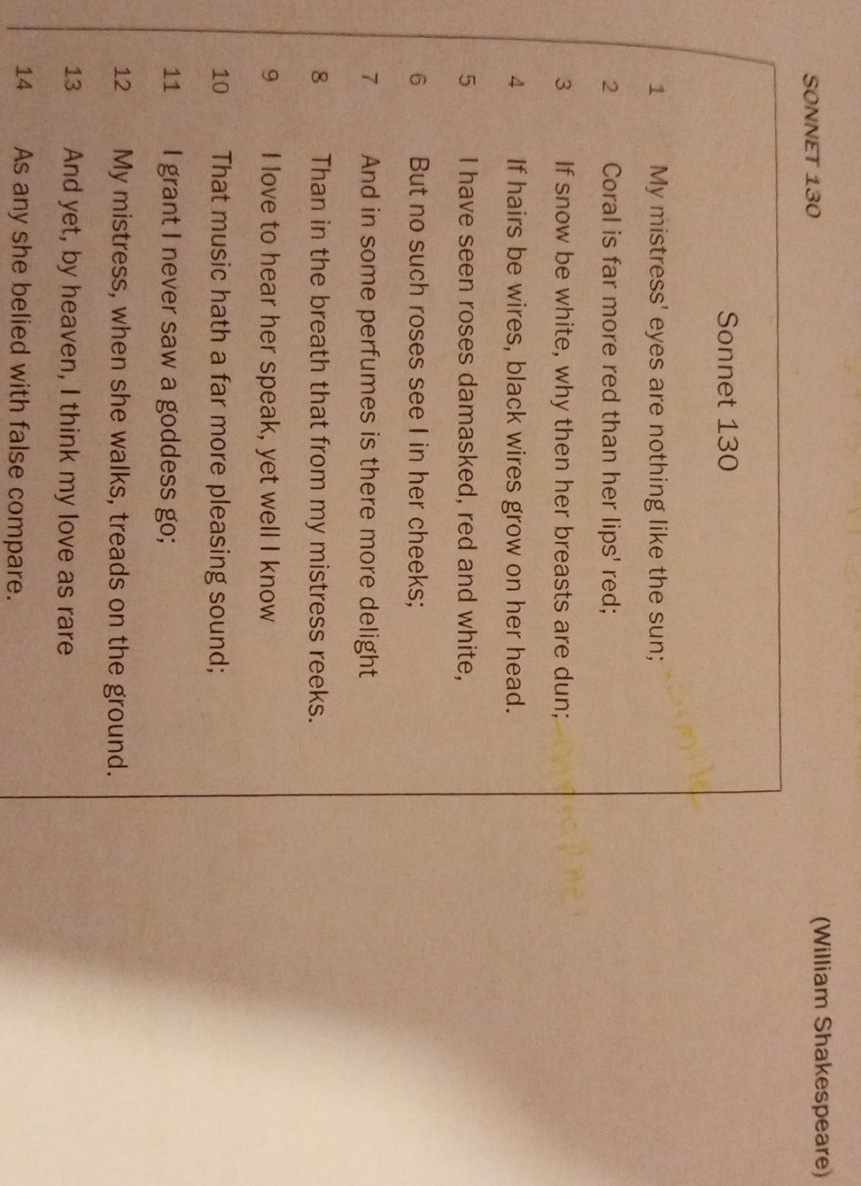 Sonnet 130 My mistress' eyes are nothing | StudyX