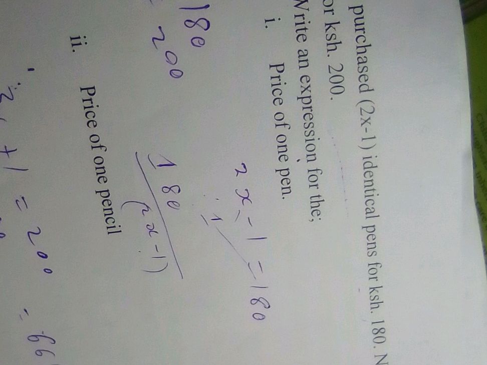 Write an expression for the; i. Price of | StudyX