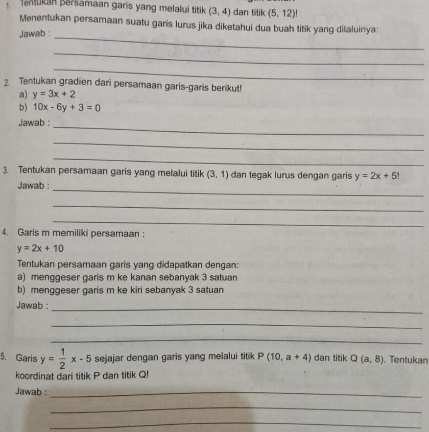 1. Tentukan persamaan garis yang melalui | StudyX