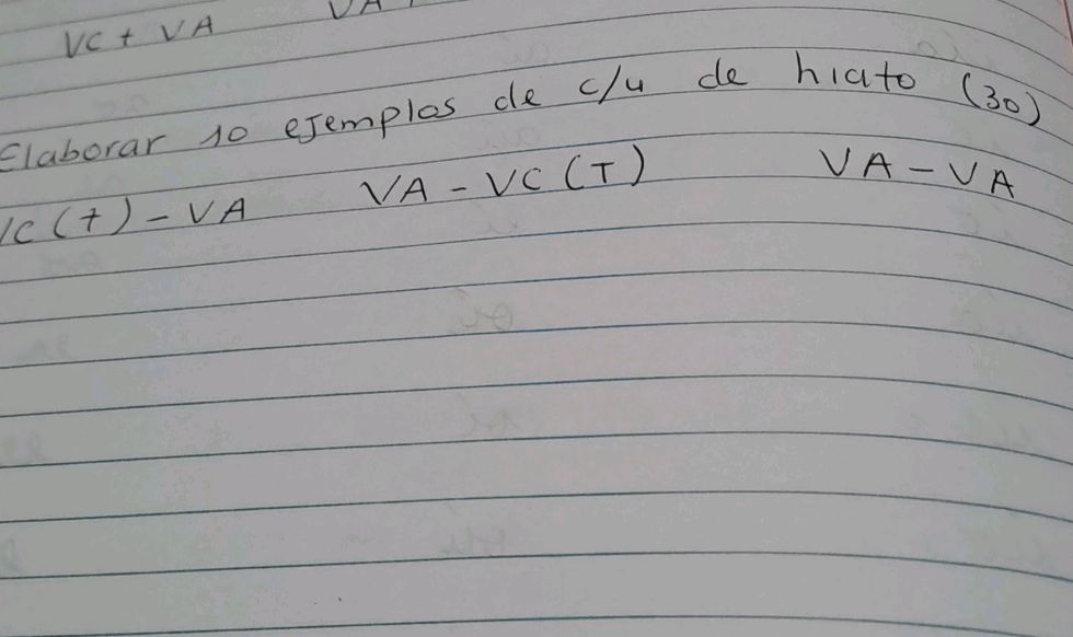 Elaborar 10 ejemplos de c/u de hiato (30) | StudyX