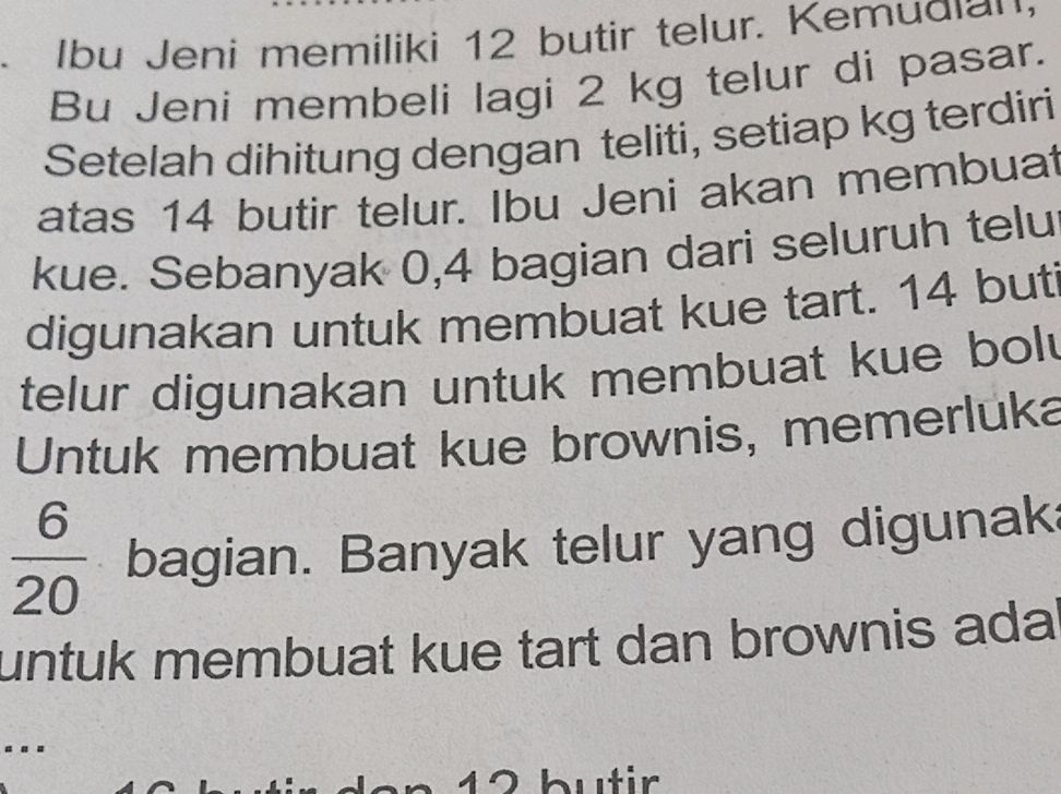 Ibu Jeni memiliki 12 butir telur. Bu Jeni | StudyX