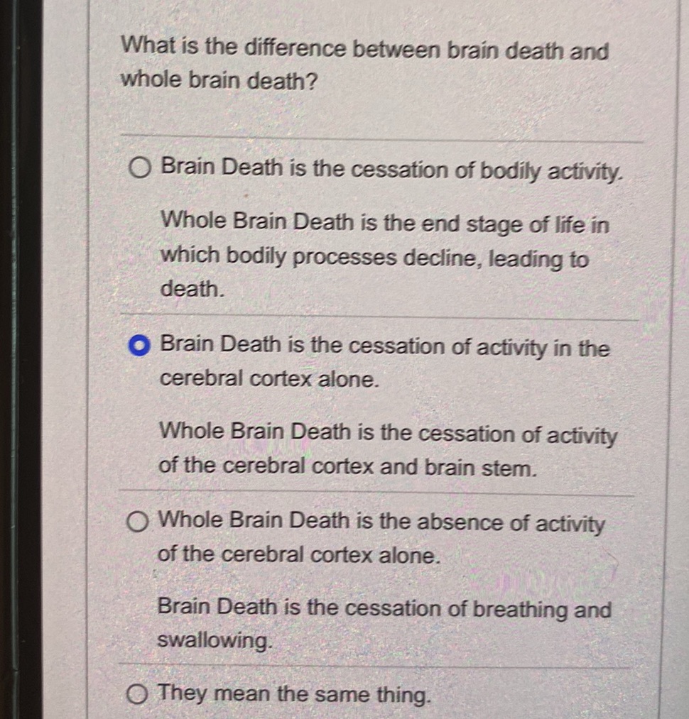 What is the difference between brain death | StudyX