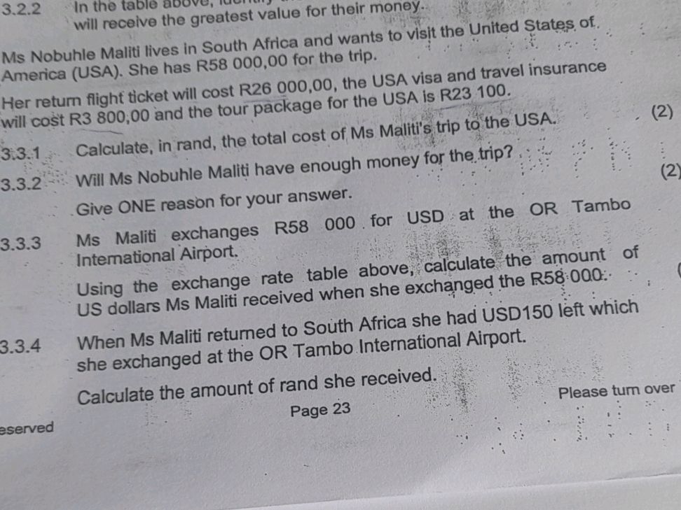3.3.1 Calculate, in rand, the total cost of | StudyX