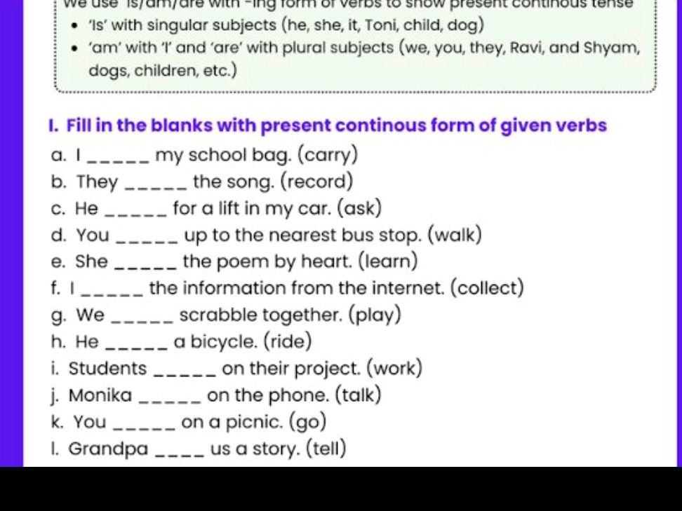 I. Fill in the blanks with present | StudyX