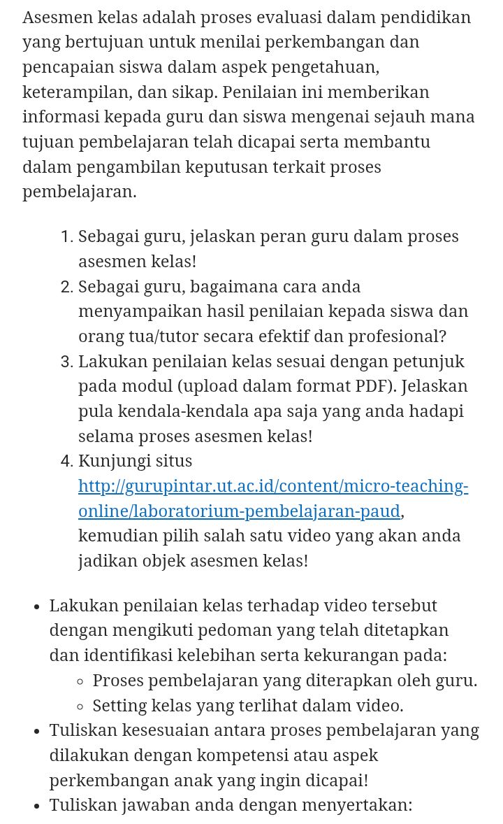 Asesmen kelas adalah proses evaluasi dalam | StudyX