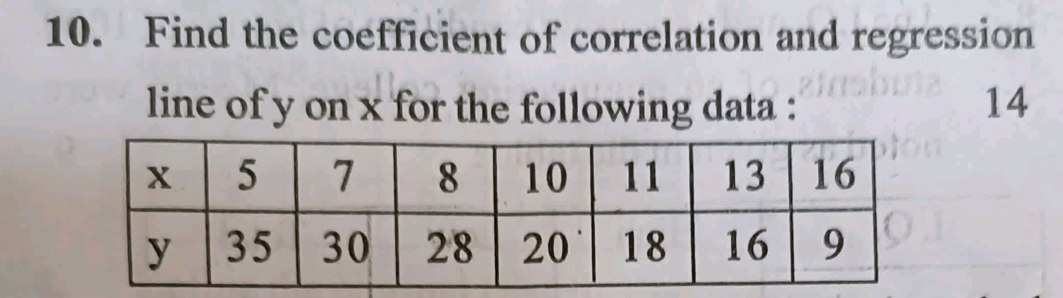 10. Find the coefficient of correlation and | StudyX