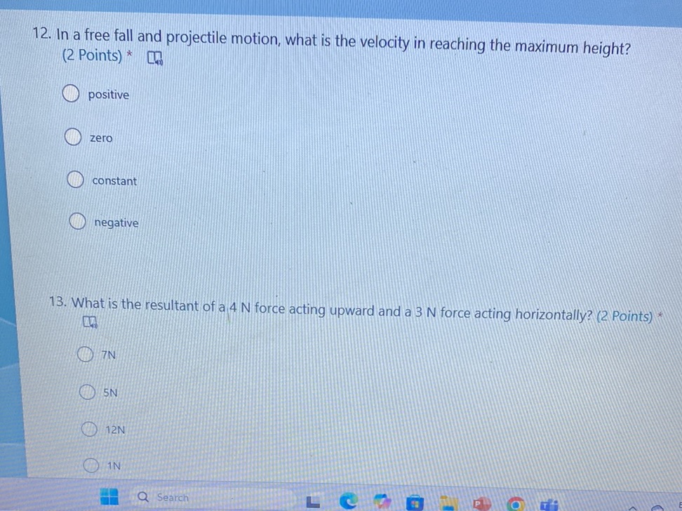 12. In a free fall and projectile motion, | StudyX