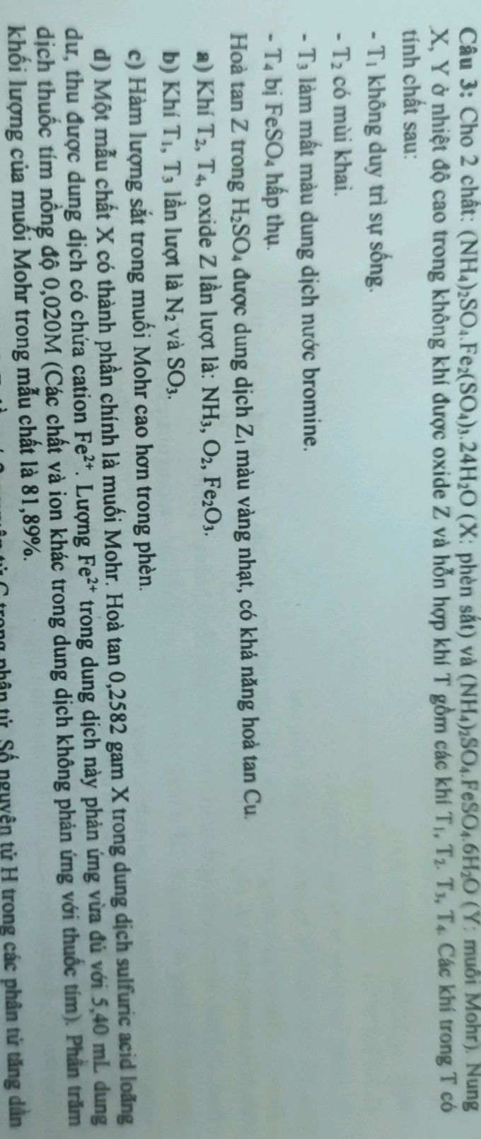 Câu 3: Cho 2 chất: (NH4)2SO4.Fe2(SO4)3.24H2O | StudyX