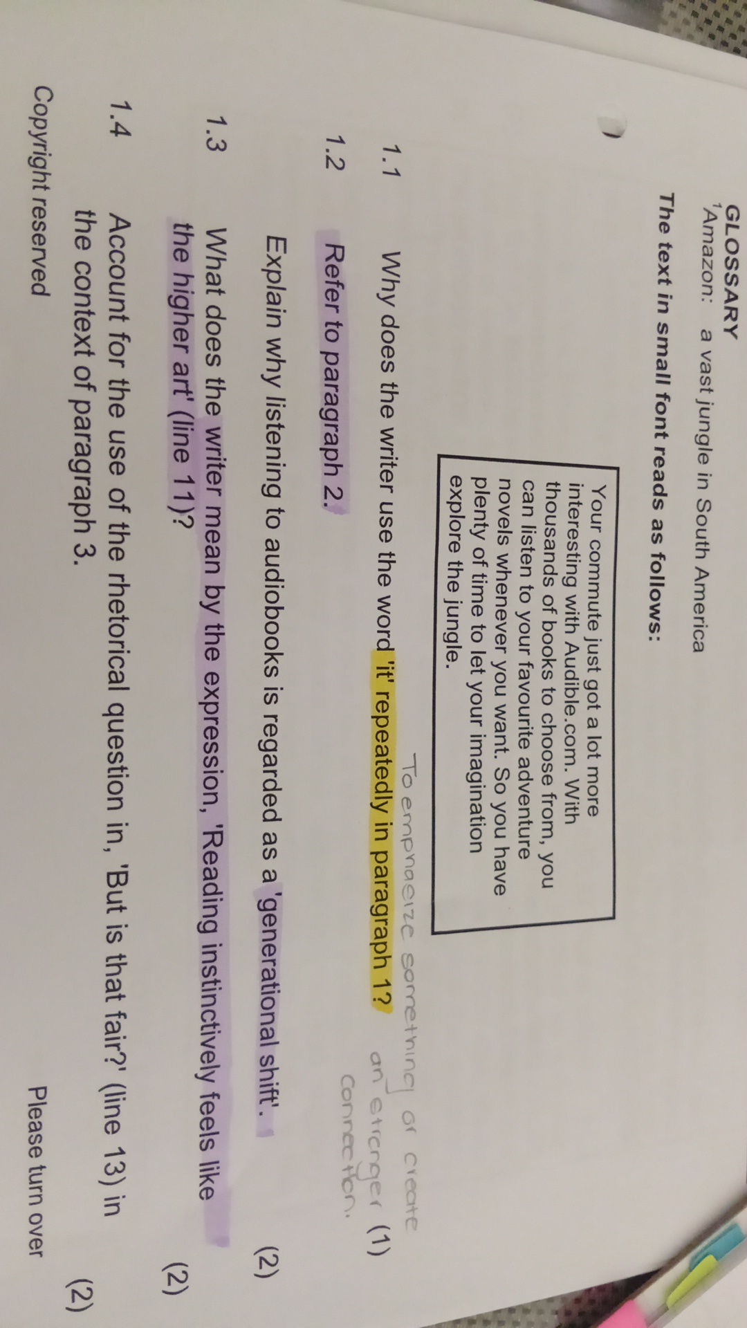 1. Why does the writer use the word *it* | StudyX