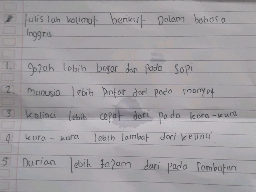 Tulis lah kalimat berikut dalam bahasa | StudyX