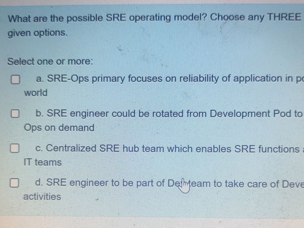 What are the possible SRE operating model? | StudyX
