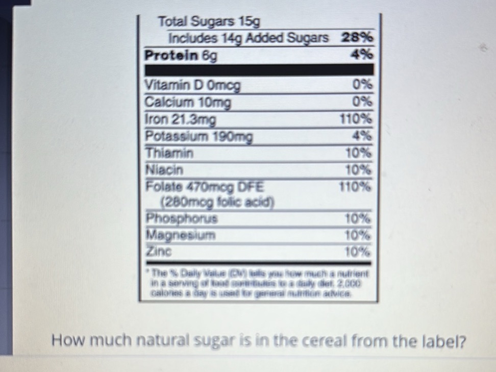 How much natural sugar is in the cereal from | StudyX
