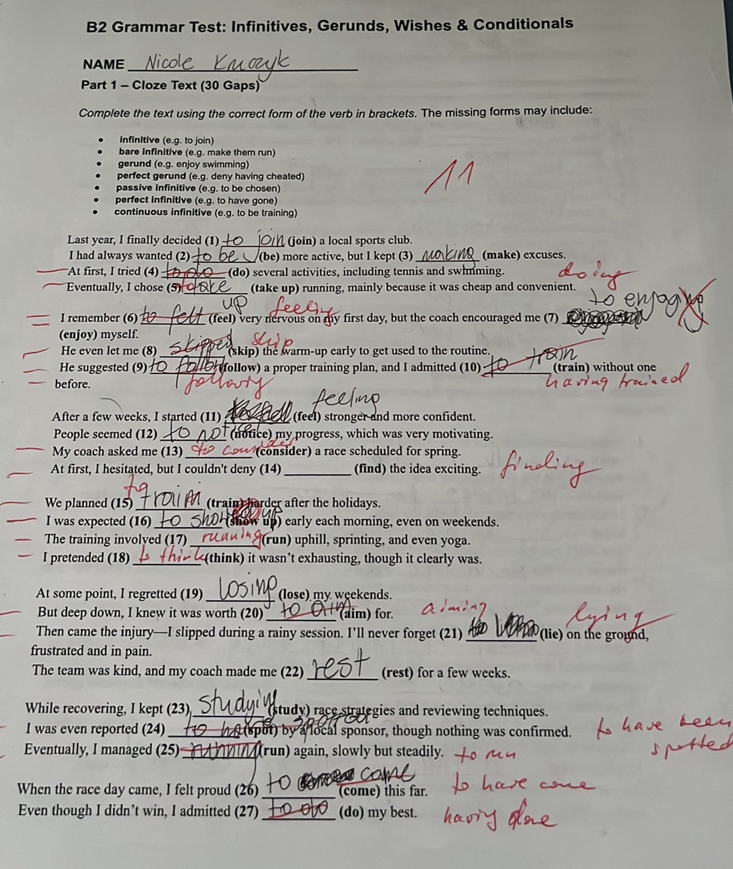 B2 Grammar Test: Infinitives, Gerunds, | StudyX