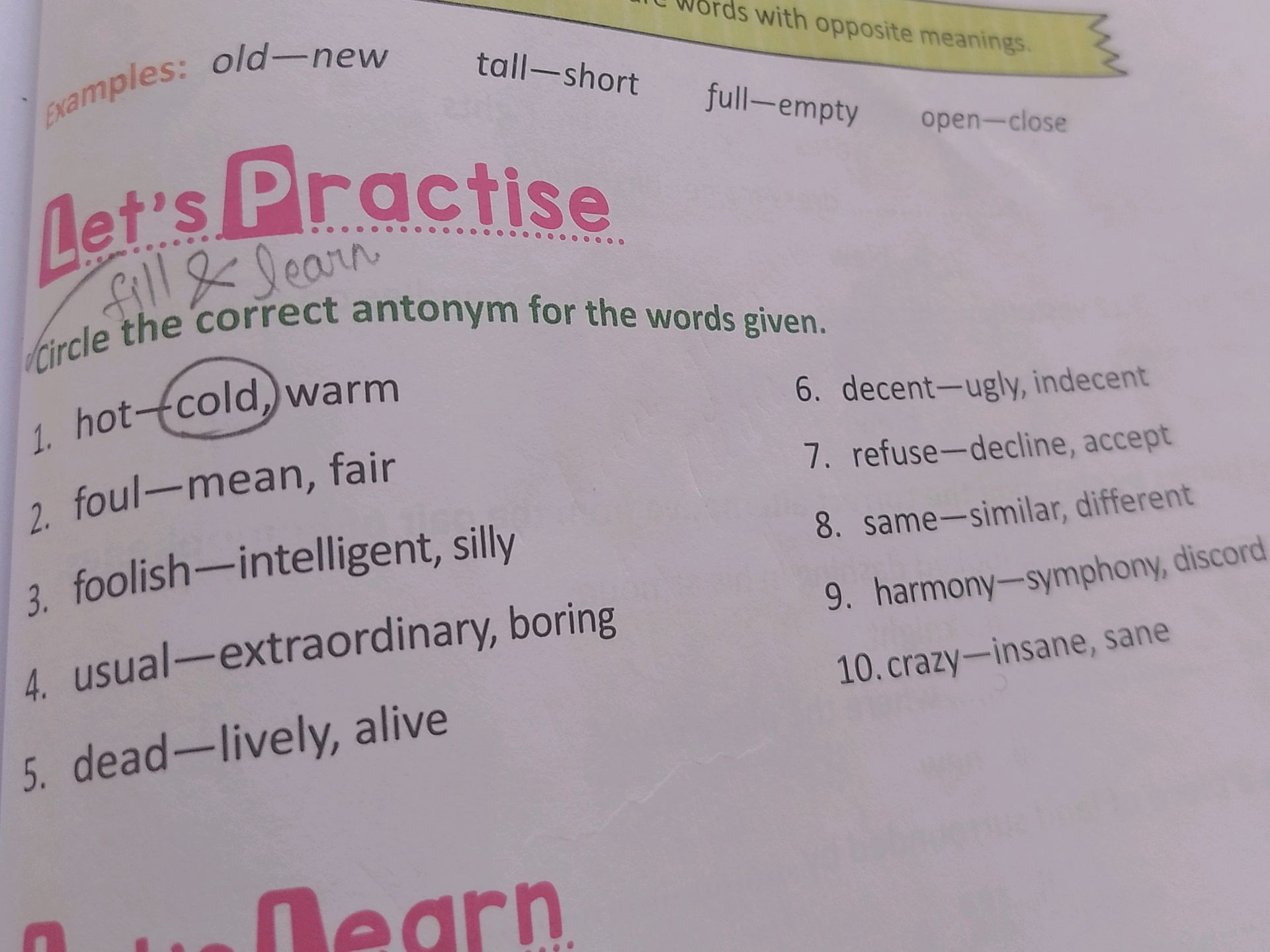 Circle the correct antonym for the words | StudyX