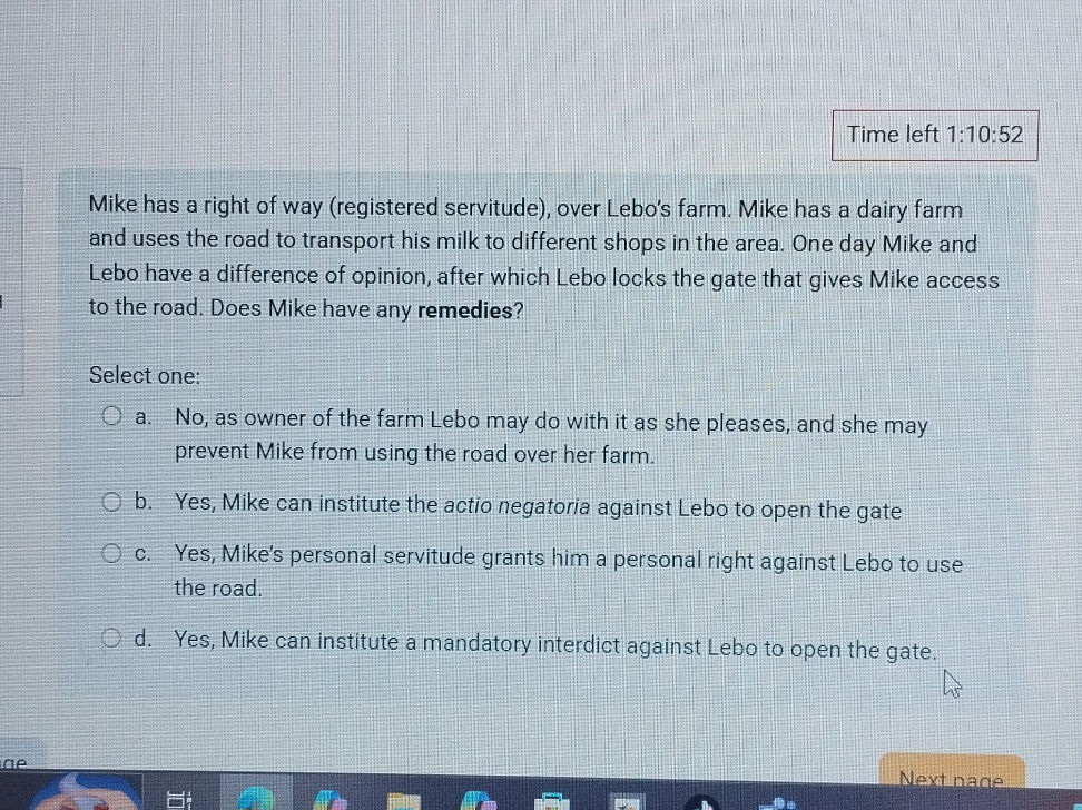 Mike has a right of way (registered