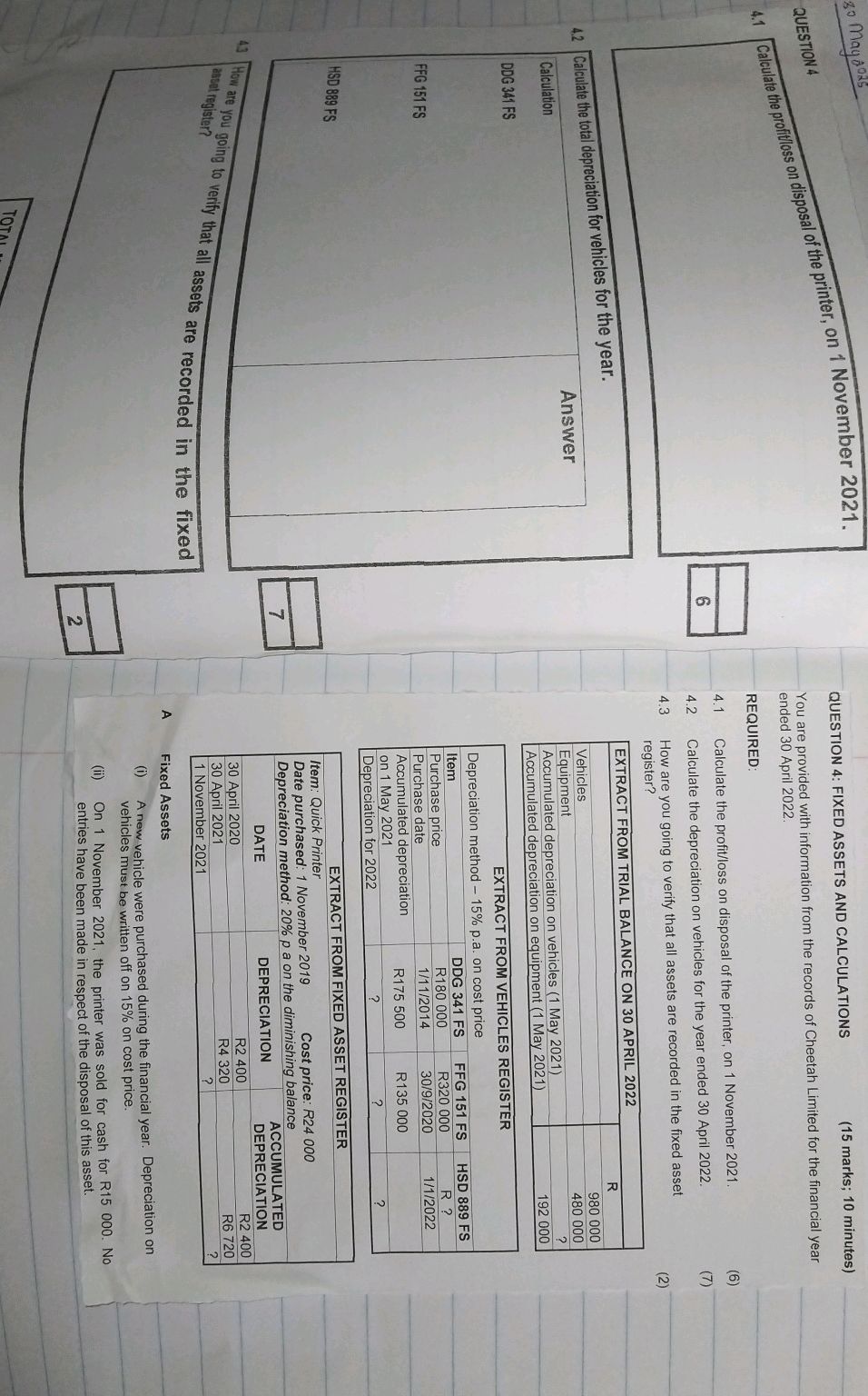 QUESTION 4: FIXED ASSETS AND CALCULATIONS | StudyX