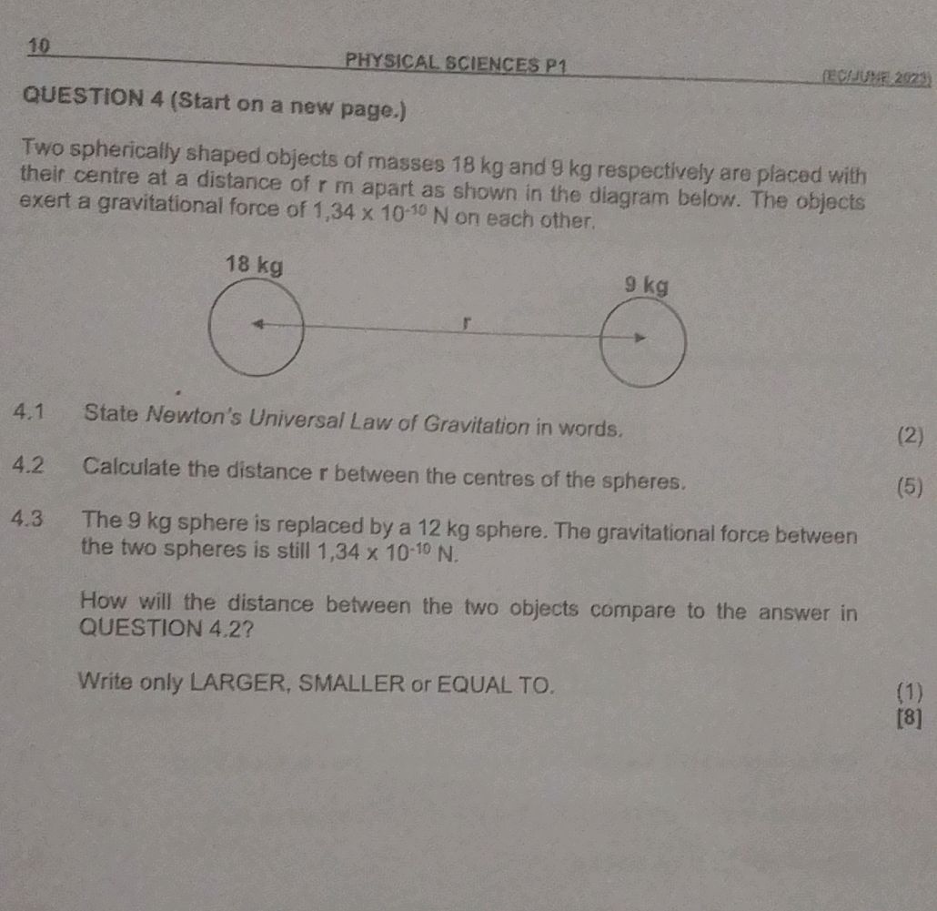 Two spherically shaped objects of masses 18 | StudyX