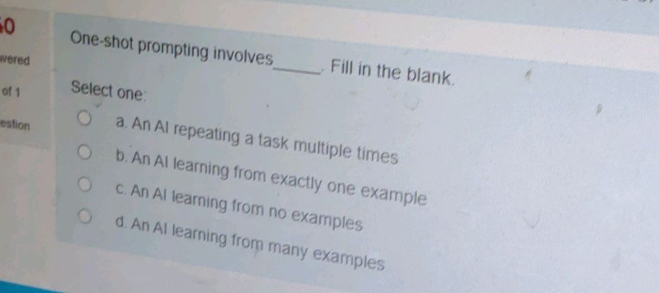 One-shot prompting involves ______. Fill in | StudyX