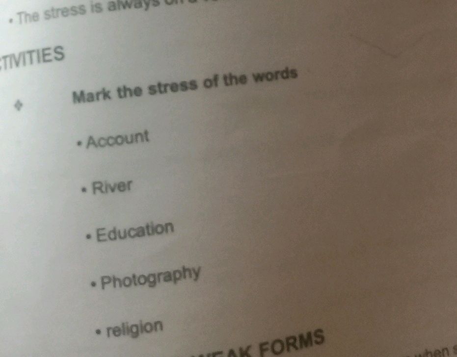 Mark the stress of the words • Account • | StudyX