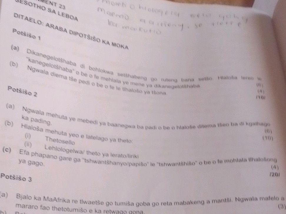 Potšišo 1 (a) Dikanegelotshaba di bohlokwa | StudyX