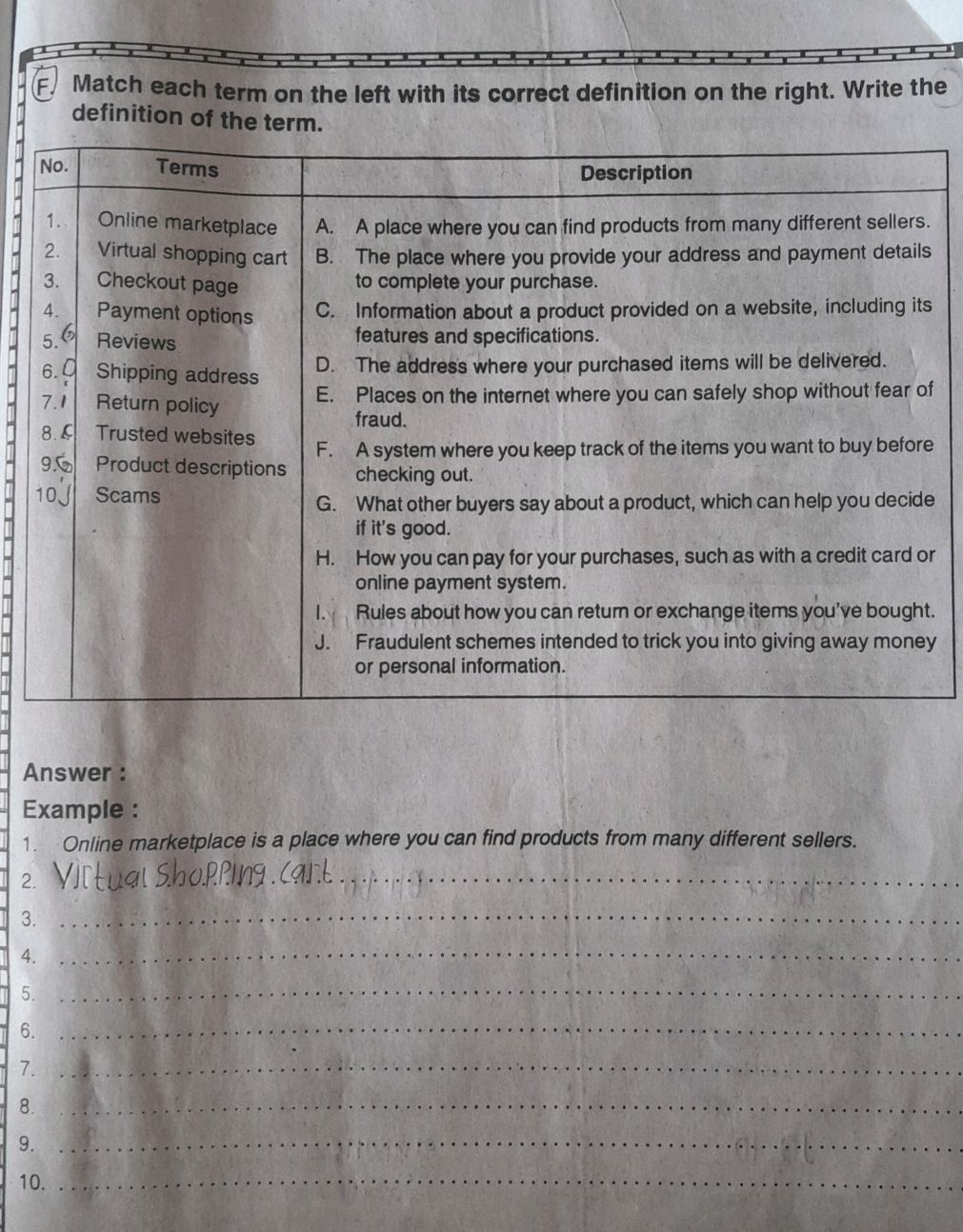Match each term on the left with its correct | StudyX