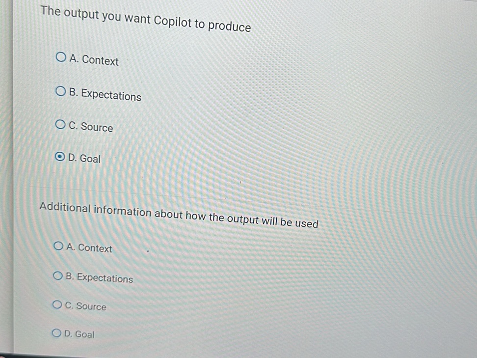 The output you want Copilot to produce A. | StudyX