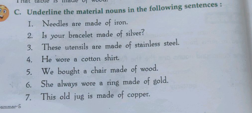 C. Underline the material nouns in the | StudyX