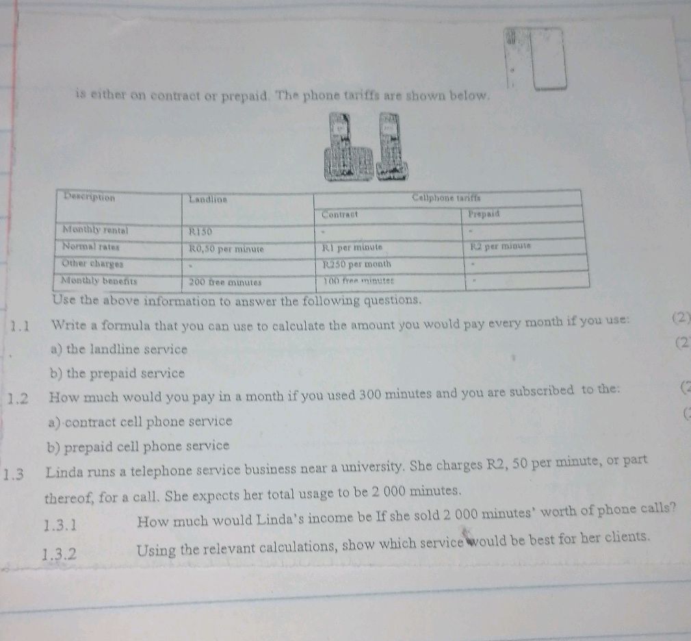 The phone tariffs are shown below. | | StudyX