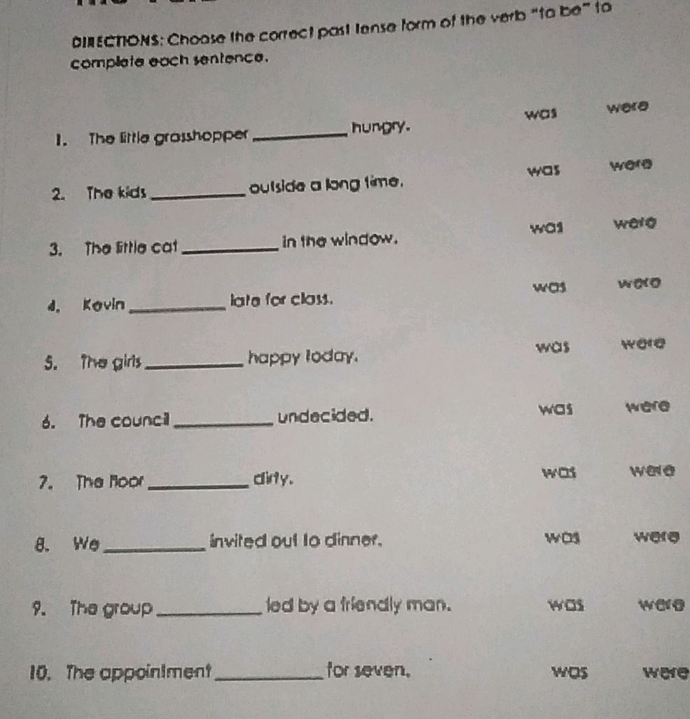 DIRECTIONS: Choose the correct past tense | StudyX