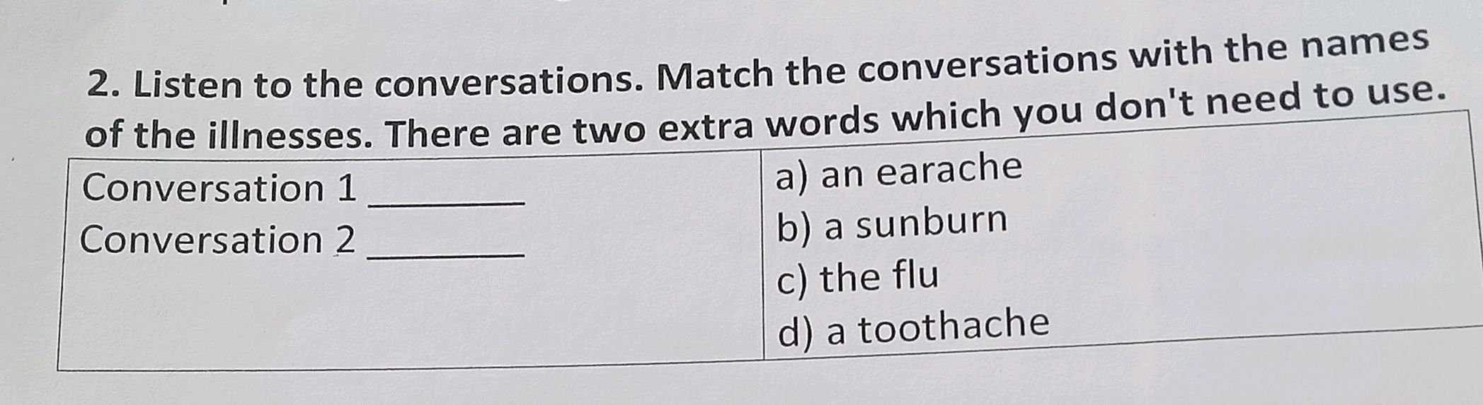 2. Listen to the conversations. Match the | StudyX