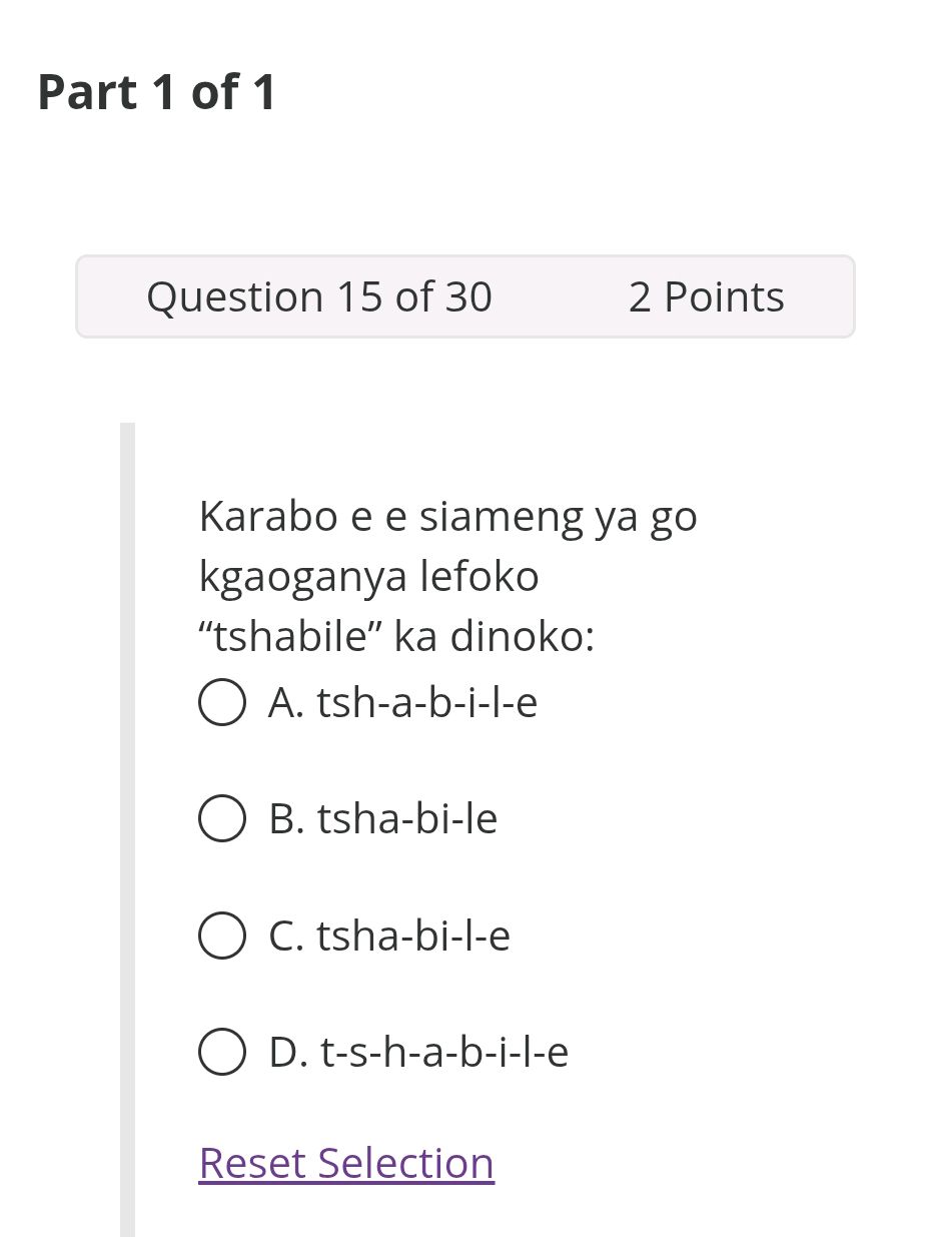 Karabo e e siameng ya go kgaoganya lefoko | StudyX