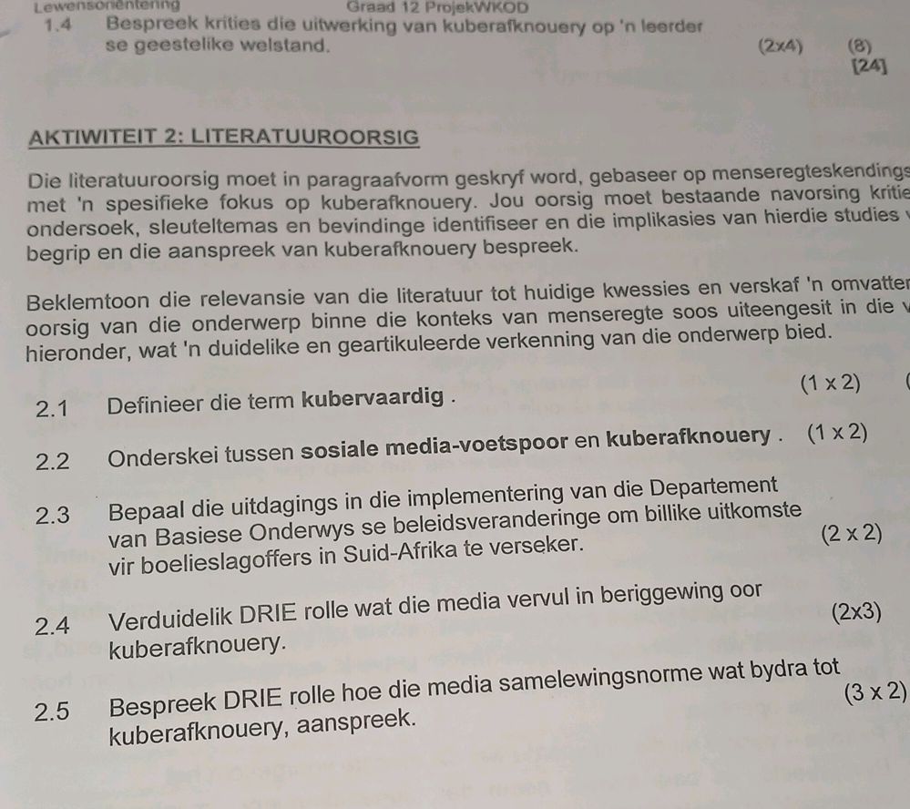 Bespreek krities die uitwerking van