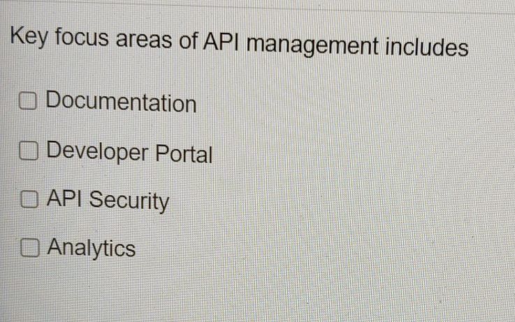 Key focus areas of API management includes | StudyX
