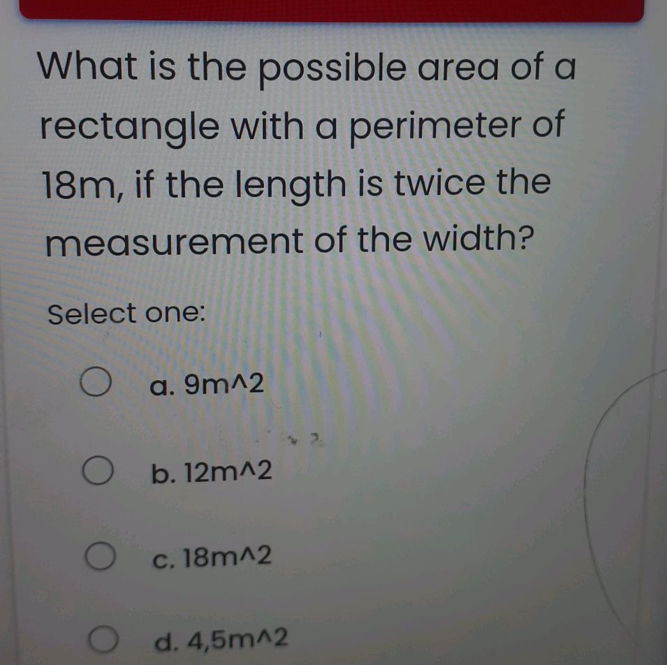 What is the possible area of a rectangle | StudyX