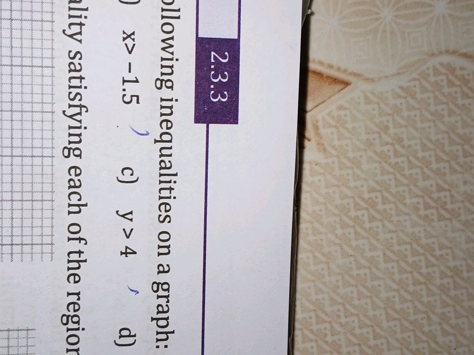 following inequalities on a graph: x > -1.5 | StudyX