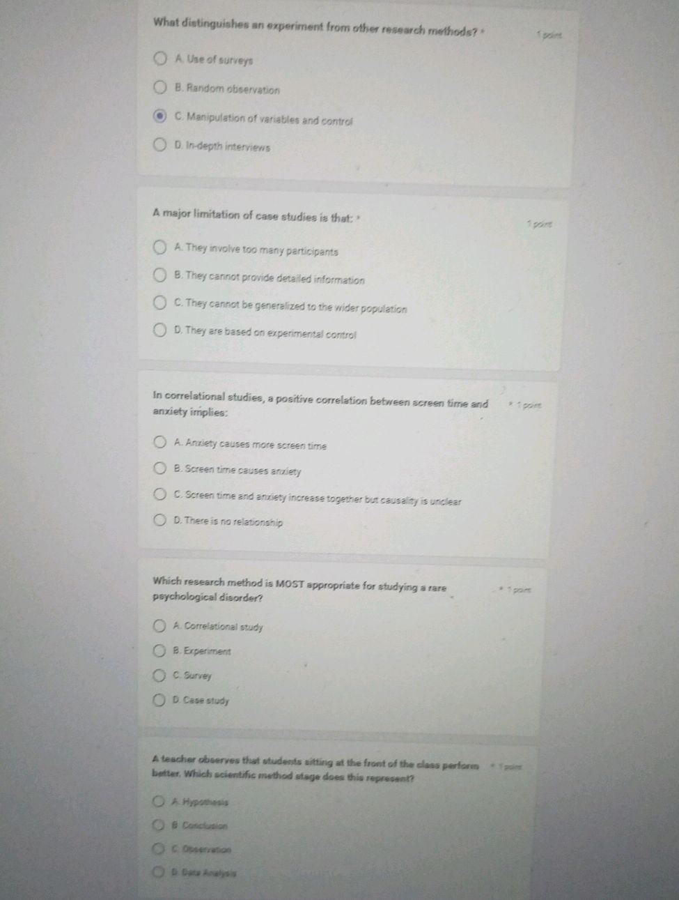 What distinguishes an experiment from other | StudyX