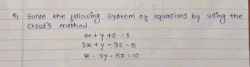 5. Solve the following system of equations | StudyX
