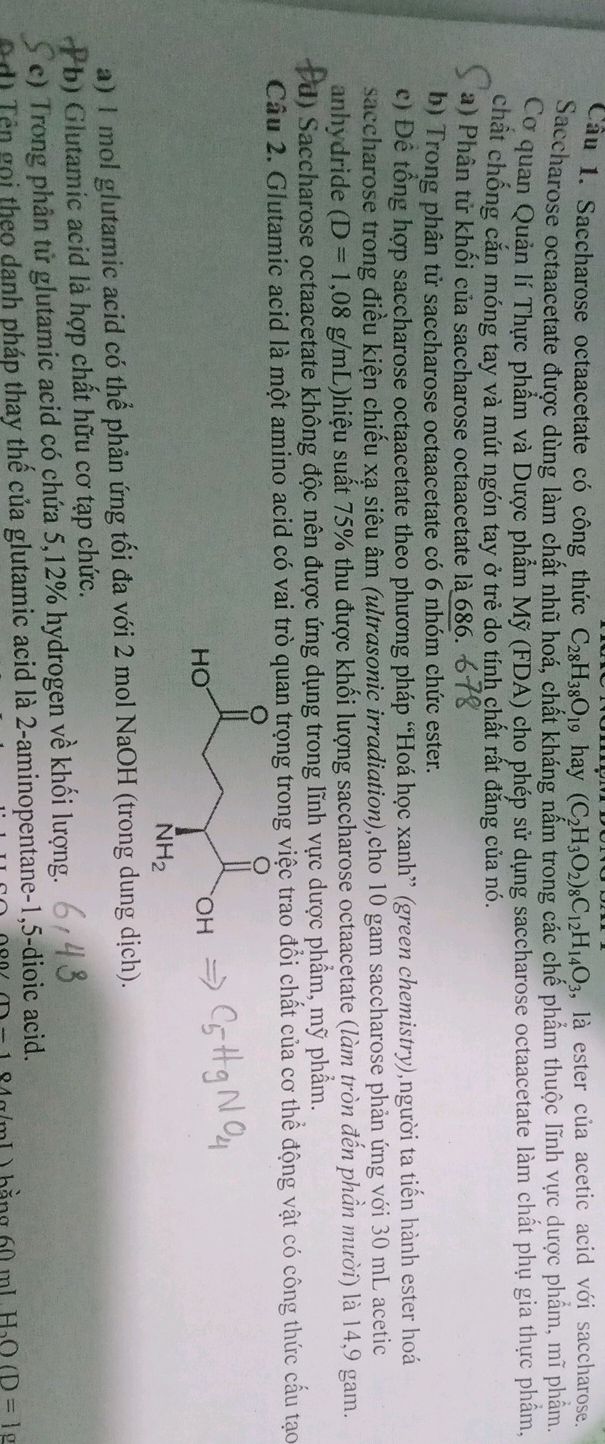 Câu 1. Saccharose octaacetate có công thức | StudyX
