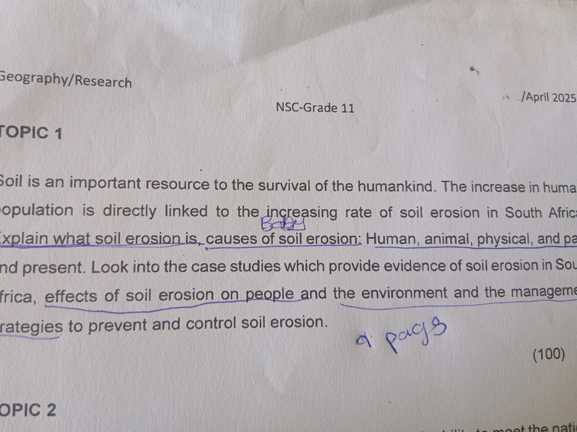 Explain what soil erosion is, causes of soil | StudyX