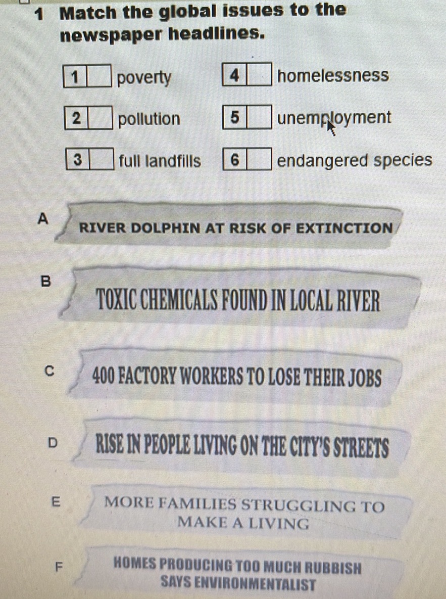 1 Match the global issues to the newspaper | StudyX