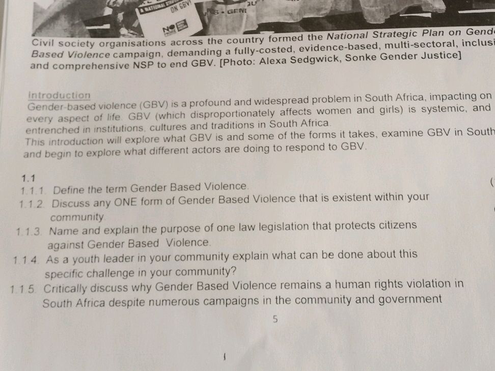 1. 1 Define the term Gender Based Violence. | StudyX