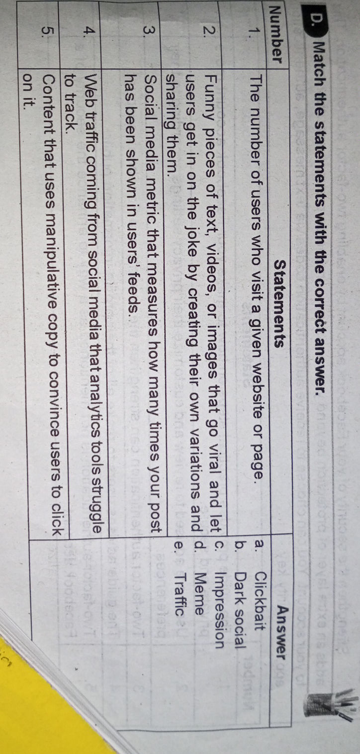 D. Match the statements with the correct | StudyX