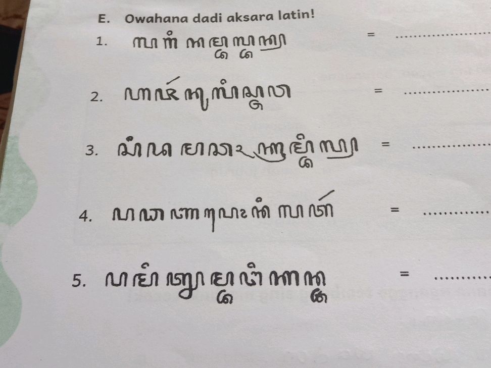 E. Owahana dadi aksara latin! 1. 2. 3. | StudyX