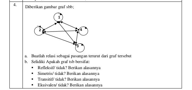 4. Diberikan gambar graf sbb; ``` Graph | StudyX