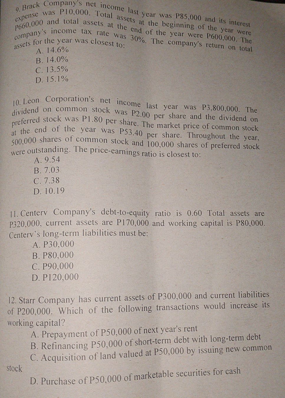 9. Brack Company's net income last year was | StudyX