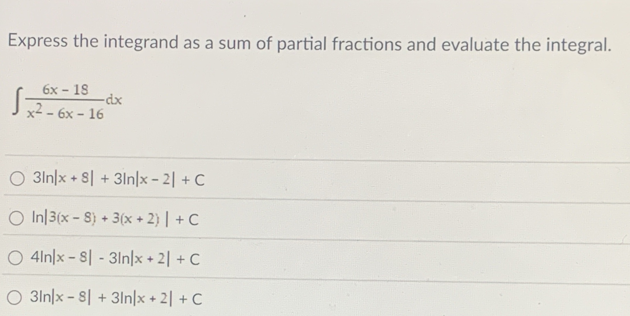 Express the integrand as a sum of partial | StudyX