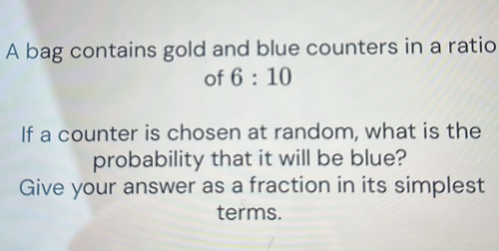 A bag contains gold and blue counters in a | StudyX