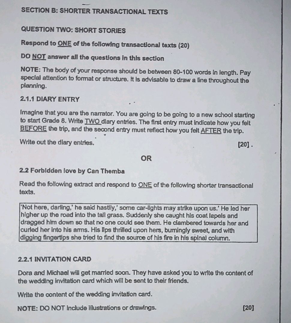 SECTION B: SHORTER TRANSACTIONAL TEXTS | StudyX